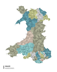 Preserved counties of wales administrative map Vector Image