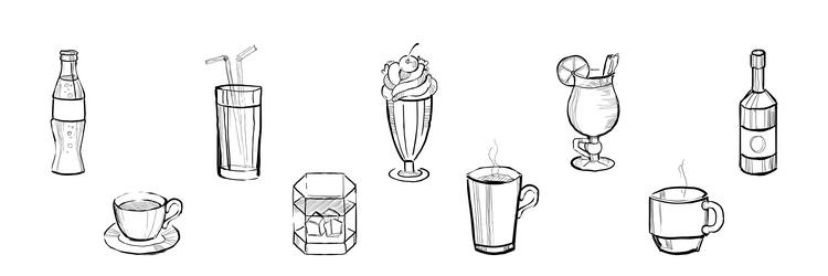 Different drink and beverage hand drawn sketch Vector Image