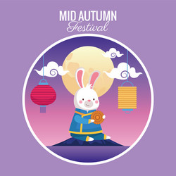 Mid autumn cute rabbit on moon with cloud in black