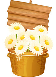 Wooden sign with flowers in garden Royalty Free Vector Image