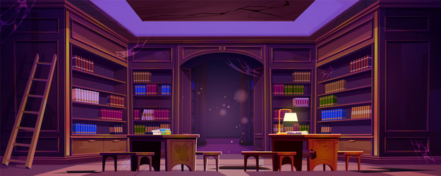 Abandoned dirty library room with bookshelf Vector Image