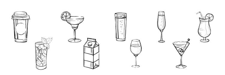 Different drink and beverage hand drawn sketch Vector Image