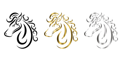 Three color black gold and silver line art Vector Image