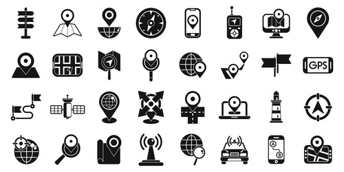 Geolocation icons set outline pin map Royalty Free Vector