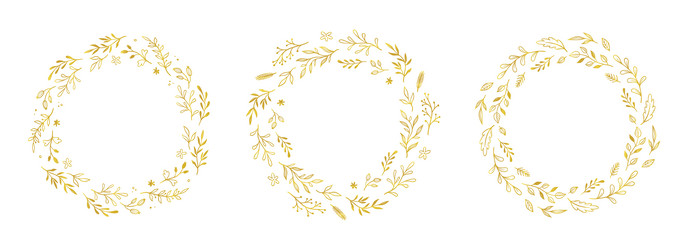 Gold floral circle frame golden floral Royalty Free Vector