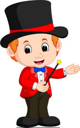 Cartoon magician on circus stage Royalty Free Vector Image