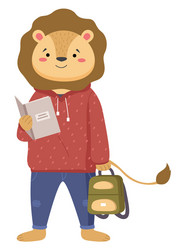 A smart lion schoolboy holding exercise book Vector Image