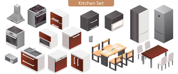 Realistic isometric kitchen Royalty Free Vector Image