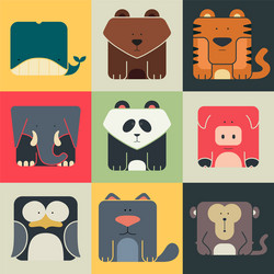 Flat childish rectangular animals set Royalty Free Vector