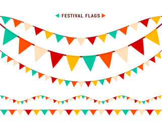 Festive flag garlands with confetti streamer Vector Image