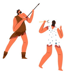 Strong caveman hunting with arrow Royalty Free Vector Image