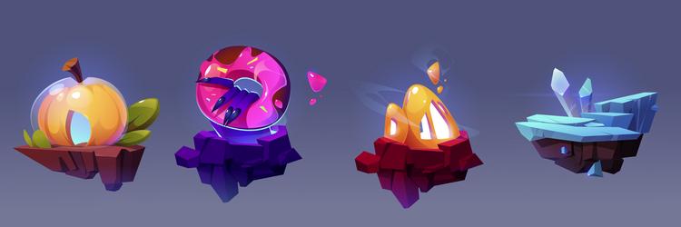 Set of floating island platforms for game ui Vector Image