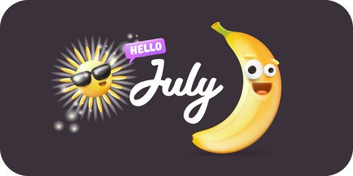 Hello july horizontal banner with cartoon sun Vector Image