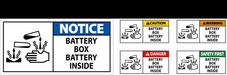 Warning battery box battery inside sign Royalty Free Vector