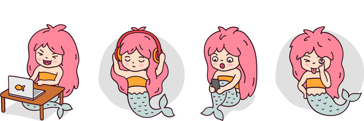 Laughing mermaid staring at a laptop Royalty Free Vector