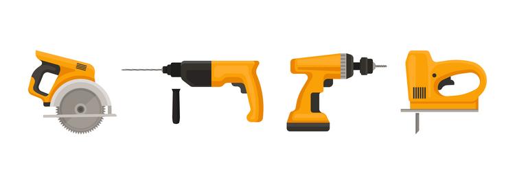 Yellow power tool for construction work set Vector Image