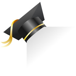 Gold and silver graduation cap in speech bubble Vector Image