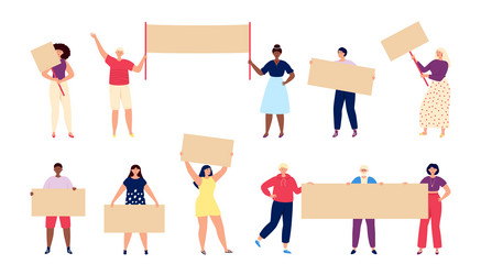 Protest demonstration characters with placards Vector Image