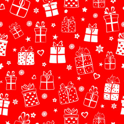 Seamless gift pattern red gift boxes on white Vector Image