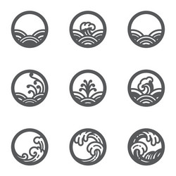 Thai and japanese water wave line logo set Vector Image