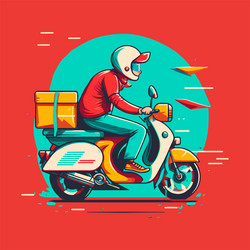 Food delivery man riding scooter motorcycle flat Vector Image