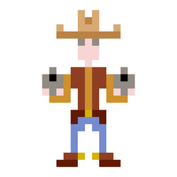 Pixel art cowboy holding a gun gunslinger Vector Image