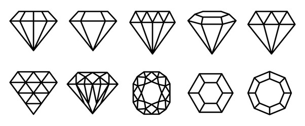 Set of diamond outline icon or gems Royalty Free Vector
