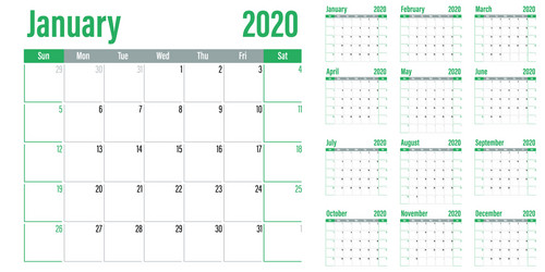 Calendar 2020 year week starts from sunday Vector Image