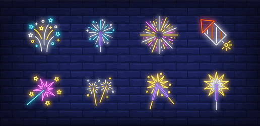 Firework neon sign set Royalty Free Vector Image