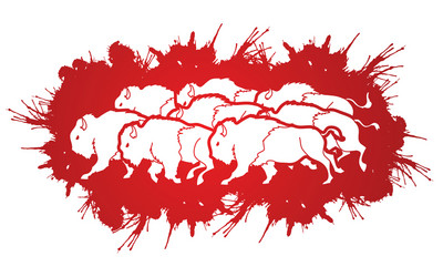 Group of buffalo running graphic Royalty Free Vector Image