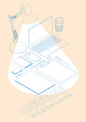 Isometric concept of workplace with computer Vector Image