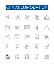 City accommodation line icons signs set design Vector Image