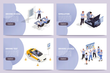 Driving school banner with car and traffic sign Vector Image