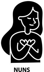 Nun icon black sign with editable strokes Vector Image
