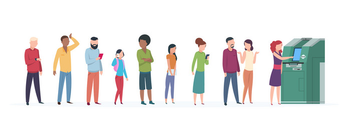 People queue from behind characters stand in line Vector Image