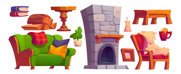 Chalet interior design elements set Royalty Free Vector