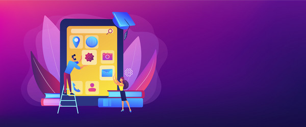 Mobile learning concept banner header Royalty Free Vector