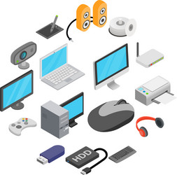 Flat 3d isometric workspace concept with laptop Vector Image