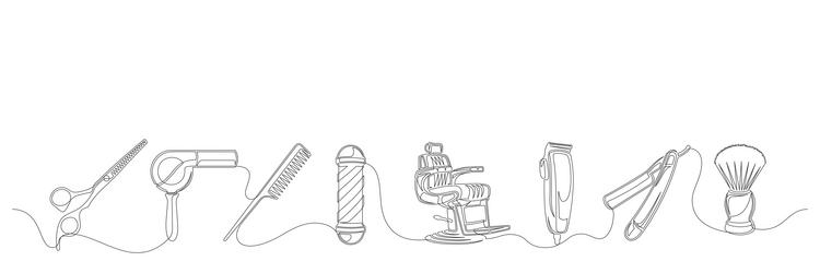 Barber shop one line colored continuous drawing Vector Image