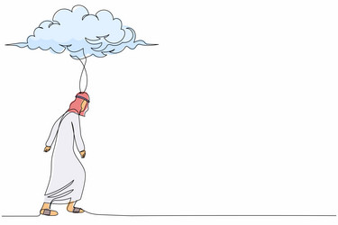 Single one line drawing depressed arab Royalty Free Vector