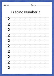 Tracing number 2 prewriting dotted line math Vector Image