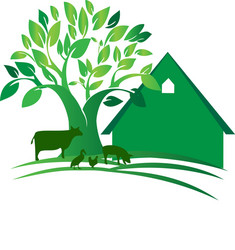 Green barn farm logo flat Royalty Free Vector Image