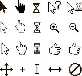 Pixel cursors icons mouse hand arrow Royalty Free Vector