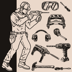 Construction Worker Black and White Vector Images (over 9,800)