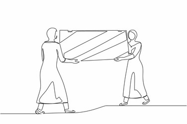 Single one line drawing female loaders carrying Vector Image