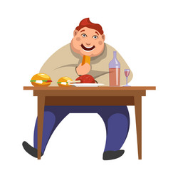 Man eating funny cartoon chubby holding Royalty Free Vector
