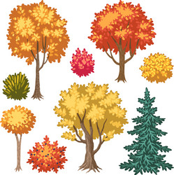 Garden yellow bush and trees Royalty Free Vector Image