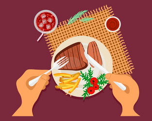 Person is eating top view Royalty Free Vector Image