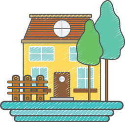 Beautiful house with grid wood Royalty Free Vector Image