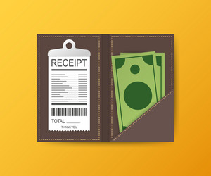 Leather folder with cash coins and cashier check Vector Image